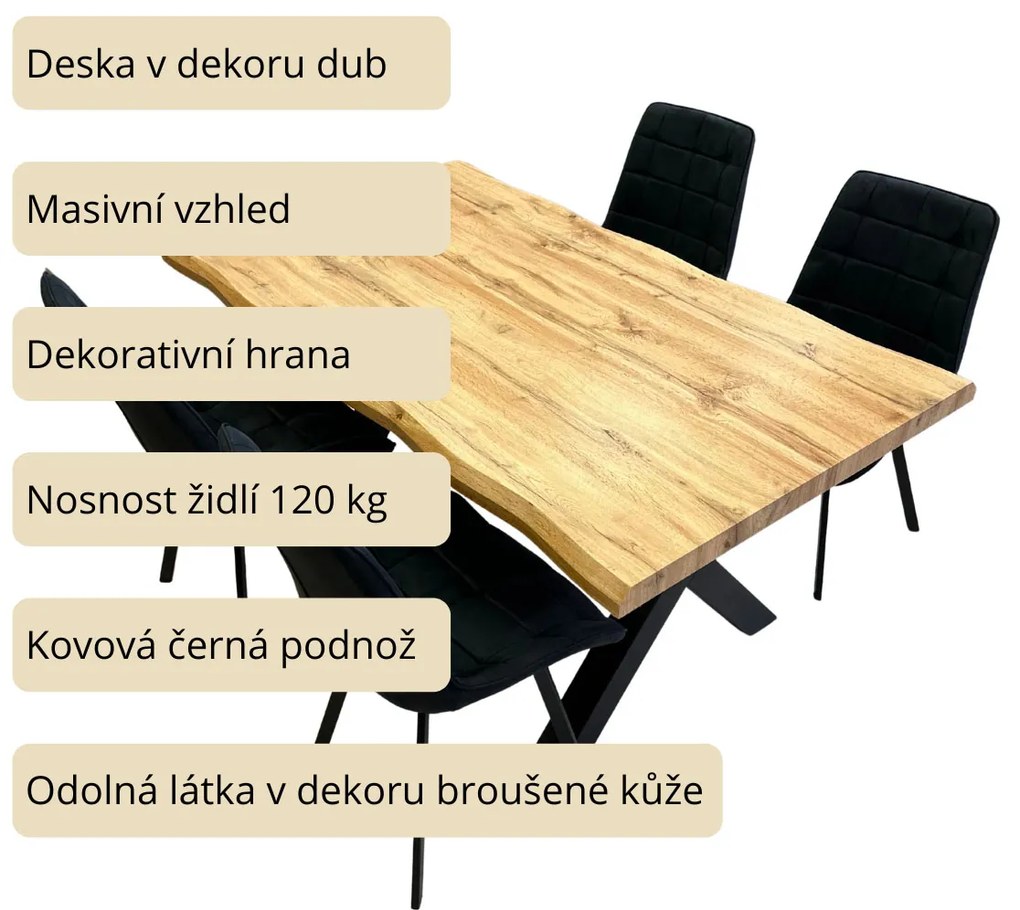 Vikio Jídelní set pro 4 osoby 160x90 cm dub-černá VJS116-41C