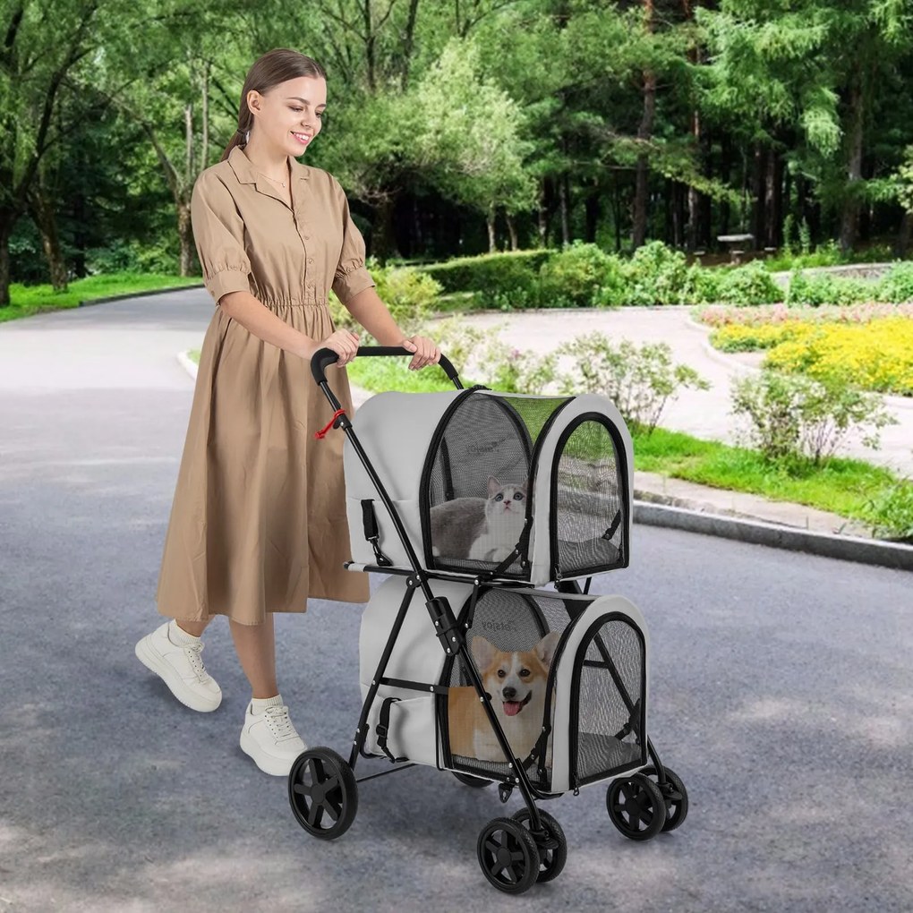 Costway 2 Řadový kočárek pro psy do 16 kg psí kočárek se síťovanými okny držák