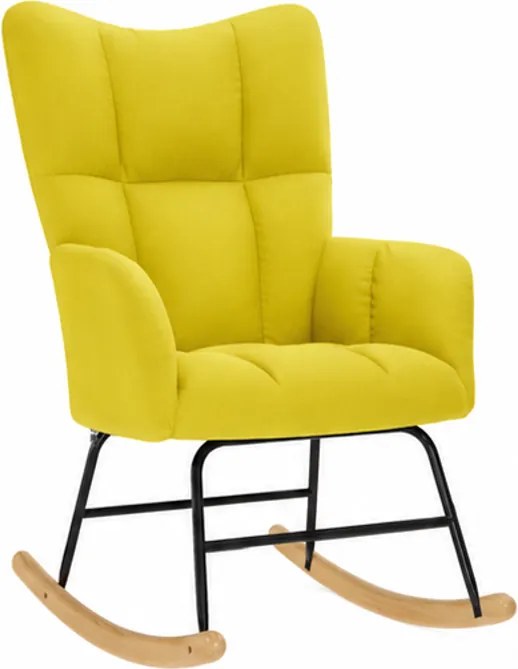 relaxační křeslo, houpací, dřevo/kov/textil, 96x62x79 cm, nohy světlé/žlutá, Dekorino KR20260135