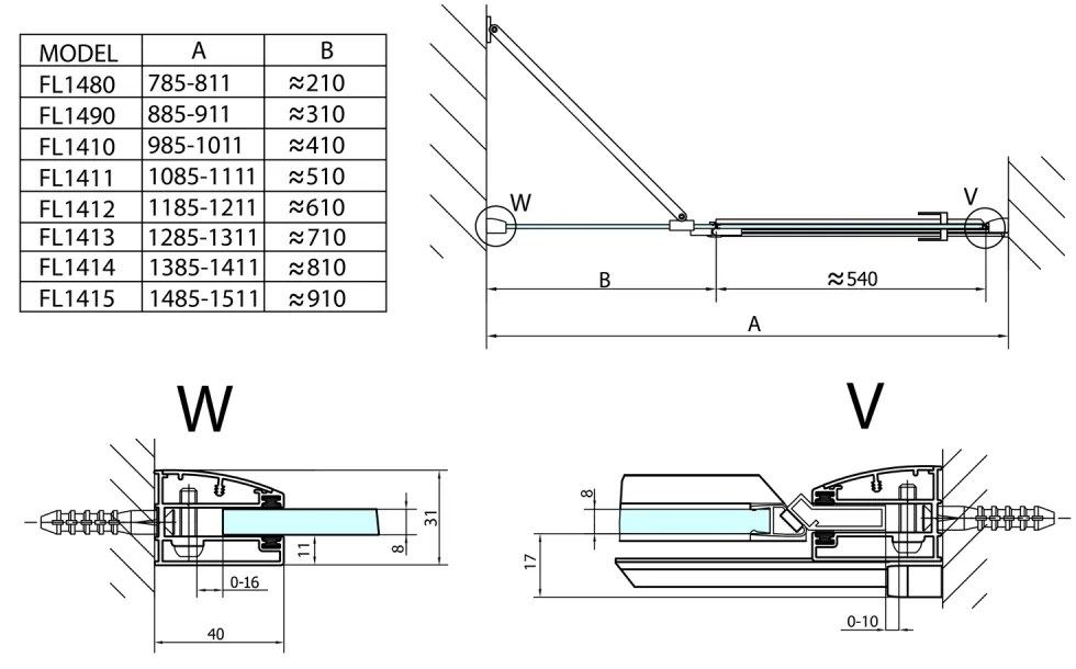 Polysan FORTIS LINE sprchové dveře do niky 1300mm, čiré sklo, levé FL1413L