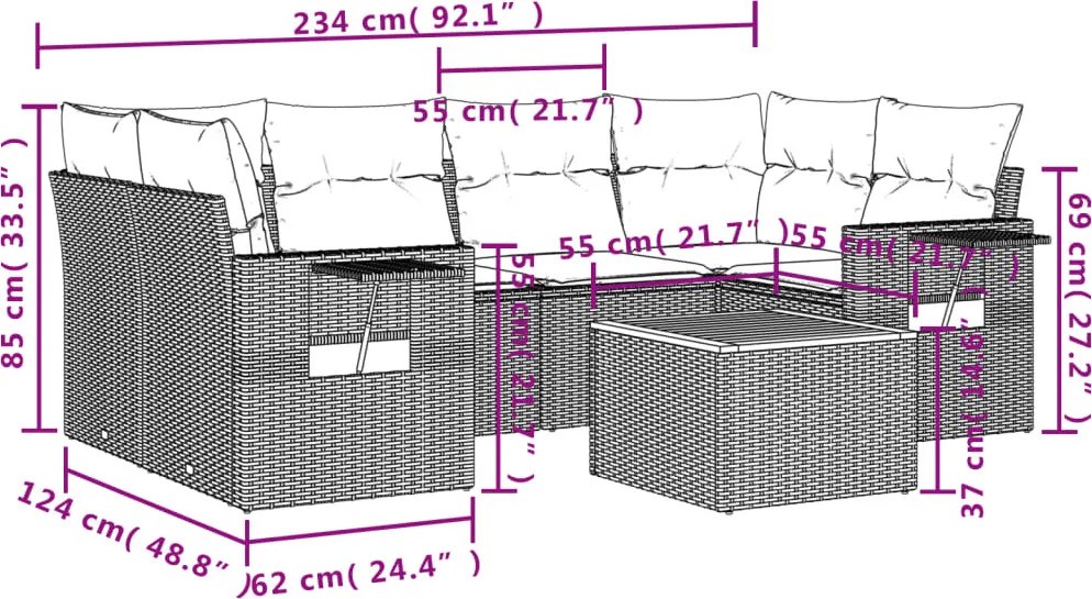 vidaXL 7dílná zahradní sedací souprava s poduškami polyratan [3224462] Barva: Černá a krémová