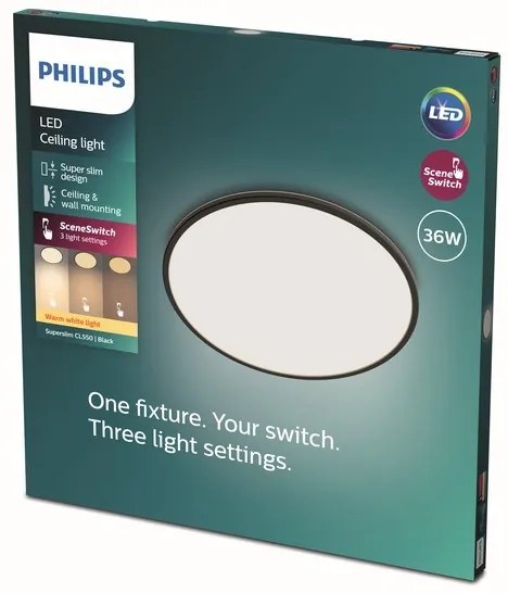 Philips 8719514327160 led stropní svítidlo super slim 1x36w | 3200lm | 2700k - eyecomfort, černá