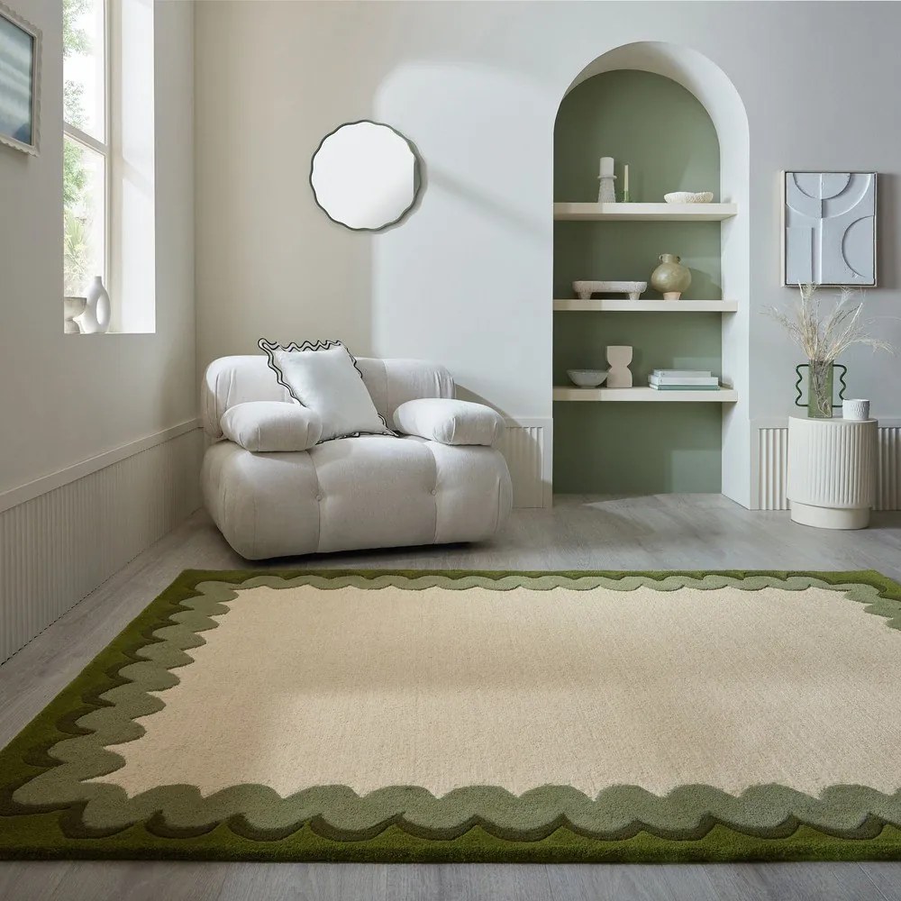 Zelený/v přírodní barvě ručně tkaný vlněný koberec 140x200 cm Wiggle Wool – Flair Rugs