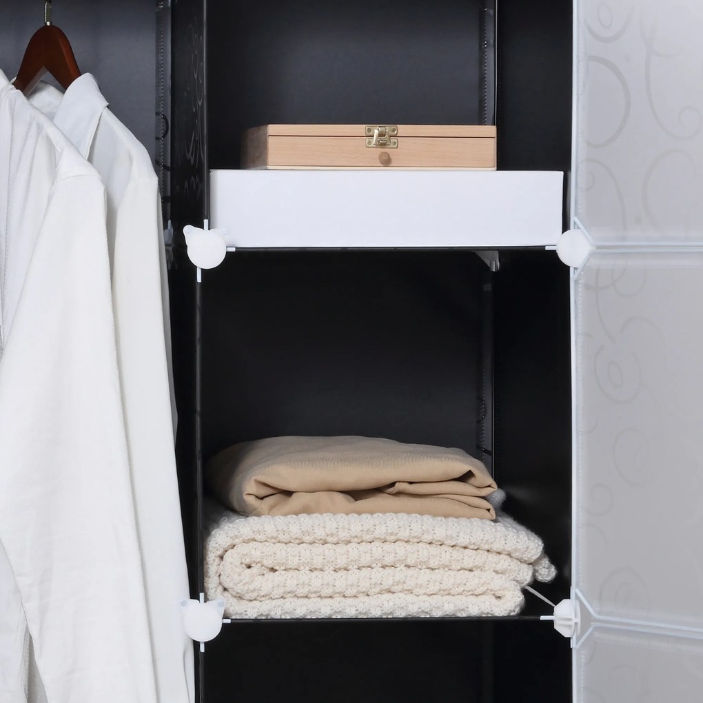 HOMCOM DIY systém polic pro šatníky s 2 velkými a 9 malými kostkami - DIY organizér, botník, úložný regál na knihy a hračky, černý 111 x 47 x 183 cm