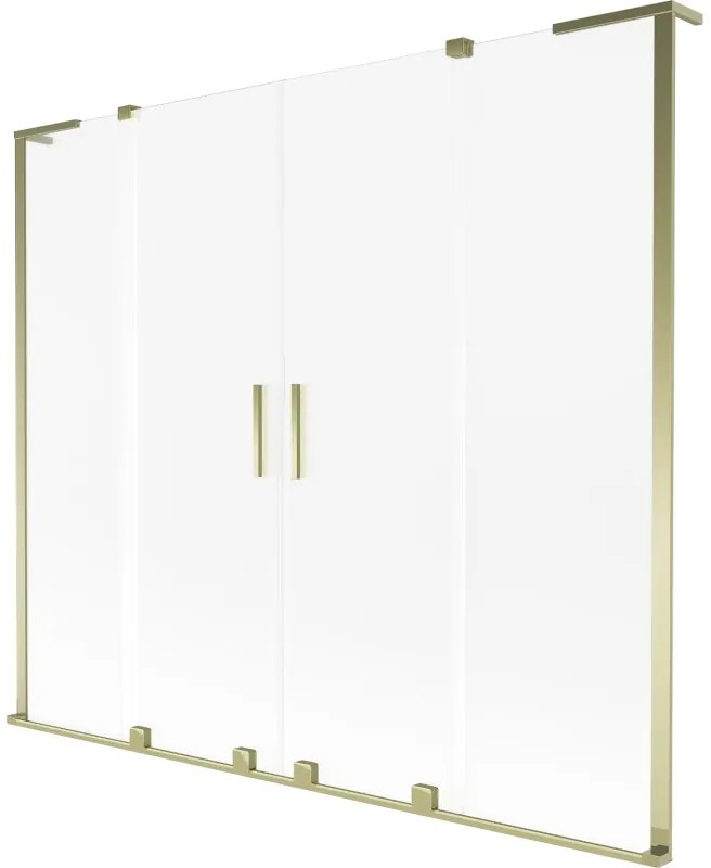 Mexen Velar L Duo, 2-křídlová posuvná vanová zástěna 200 x 150 cm, 8mm sklo námraza, zlatá lesklá, 896-200-003-32-50