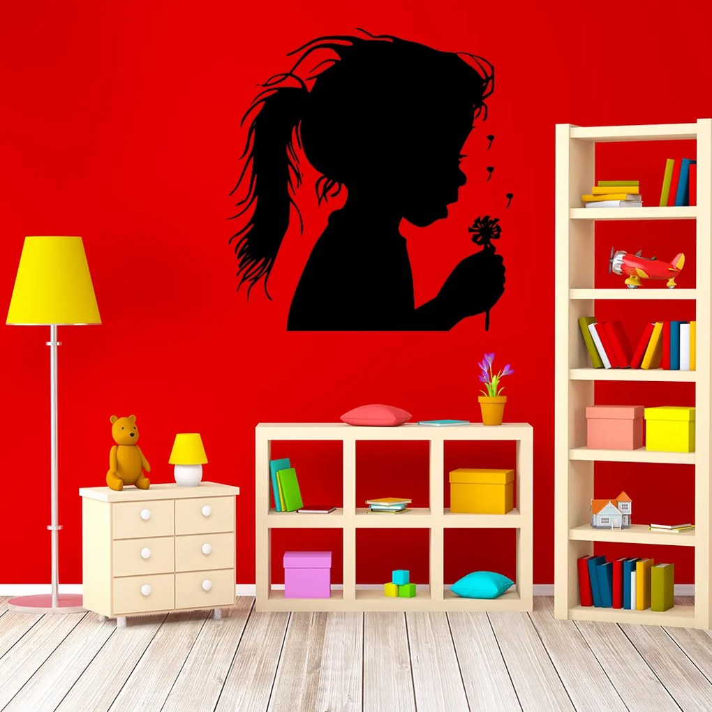 Živá Zeď Samolepka na zeď Dívka s pampeliškou Barva: černá, Velikost: 44 x 60 cm