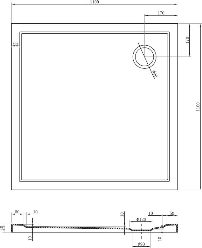 Mexen Flow sprchová vanička čtvercová slim 110 x 110 cm, bílý lesk - 46S101111