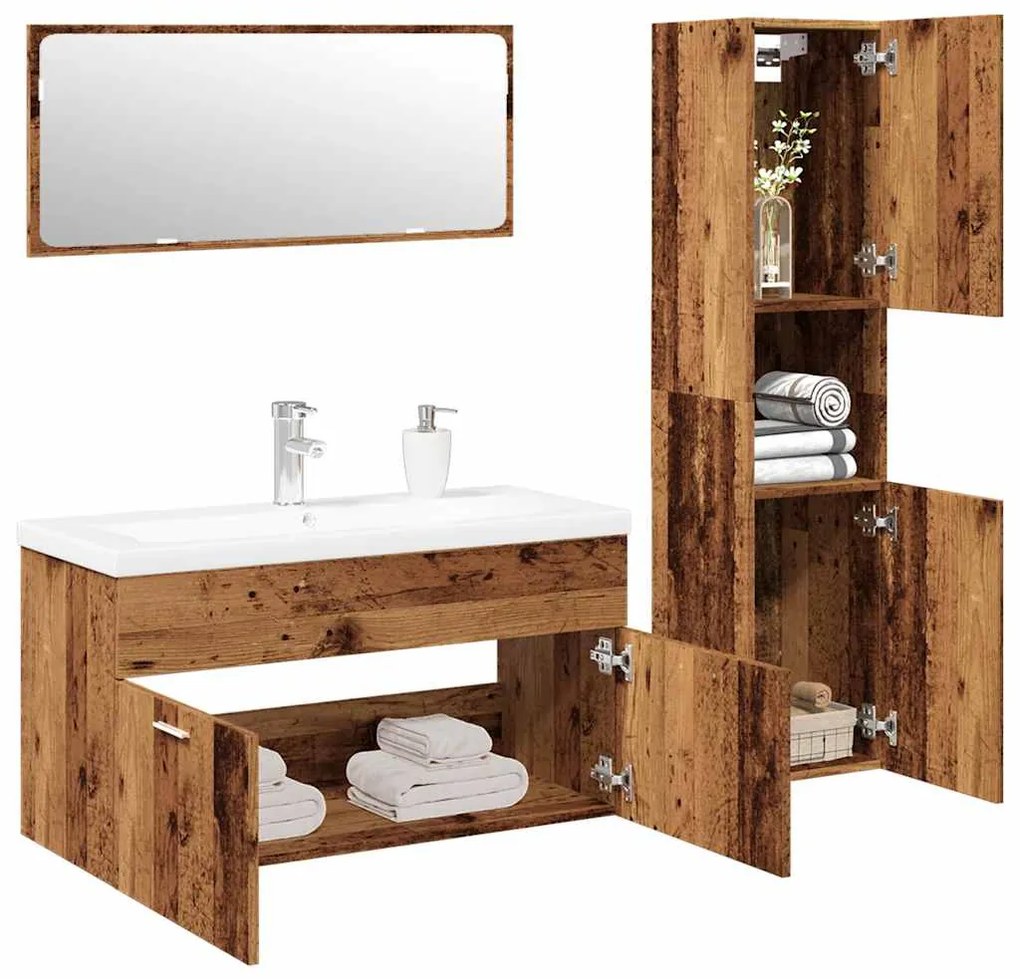 4dílná koupelnová sestava old wood kompozitní dřevo 3328599
