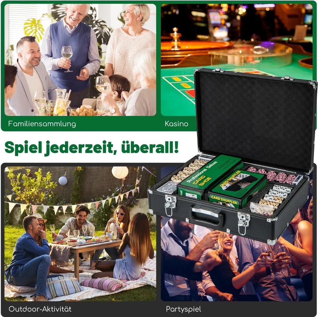 Costway 600-dílná sada pokerových žetonů 14 gramové žetony Claytec s černou