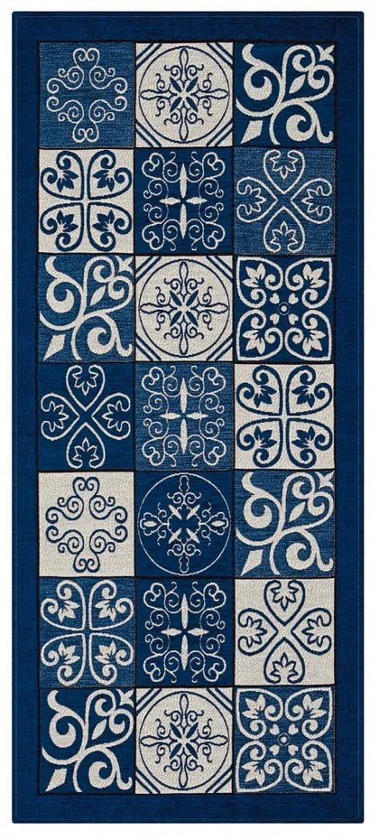 Modrý vysoce odolný kuchyňský běhoun Webtappeti Maiolica Blu, 55 x 140 cm