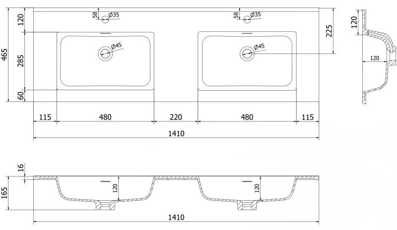 Mexen Otis, dvojumyvadlo pro zapuštění 141 x 46,5 cm, bílá lesklá, 25181400D