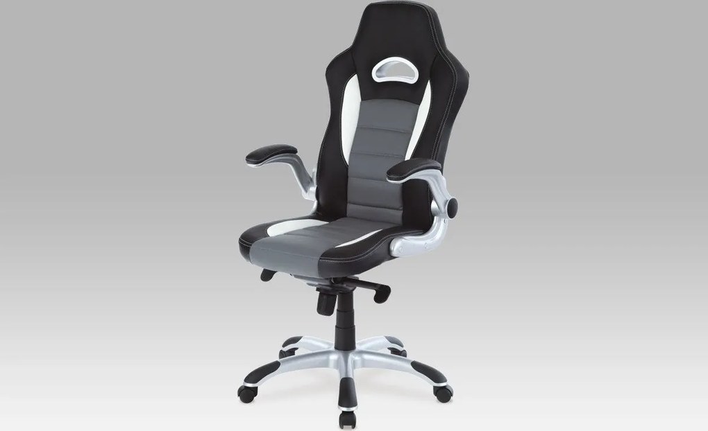 Autronic Kancelářská židle, černo-šedá koženka, synchronní mech. / plast kříž KA-E240B GREY