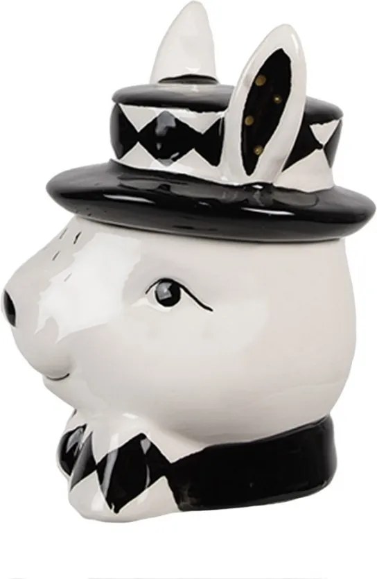 Černobílá keramická dóza Black&White Bunny - 9*8*11 cm