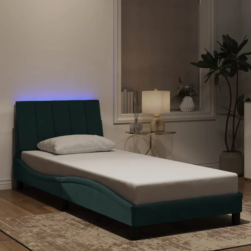 Rám postele s LED osvětlením bez matrace Hanko tmavě zelený 80 x 200 cm samet 3213748