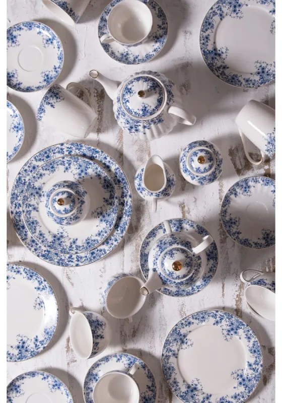 Porcelánová cukřenka a mlékovka talíř s modrými květy Blue Flowers – 11x9x8 /  9x9 cm