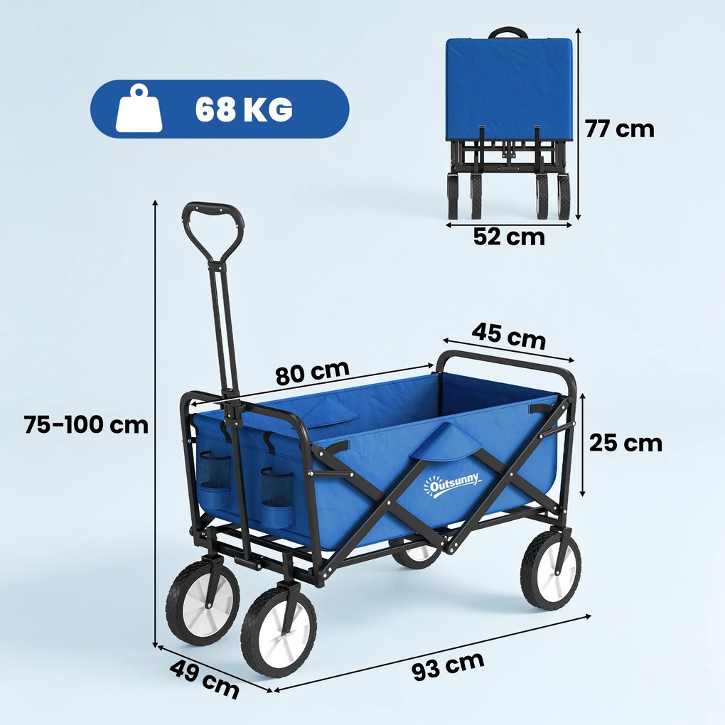 Outsunny Skládací zahradní vozík 360° Transportní vozík Plážový vozík s ocelovým rámem Oxford 93 x 49 x 75-100 cm | Aosom.de