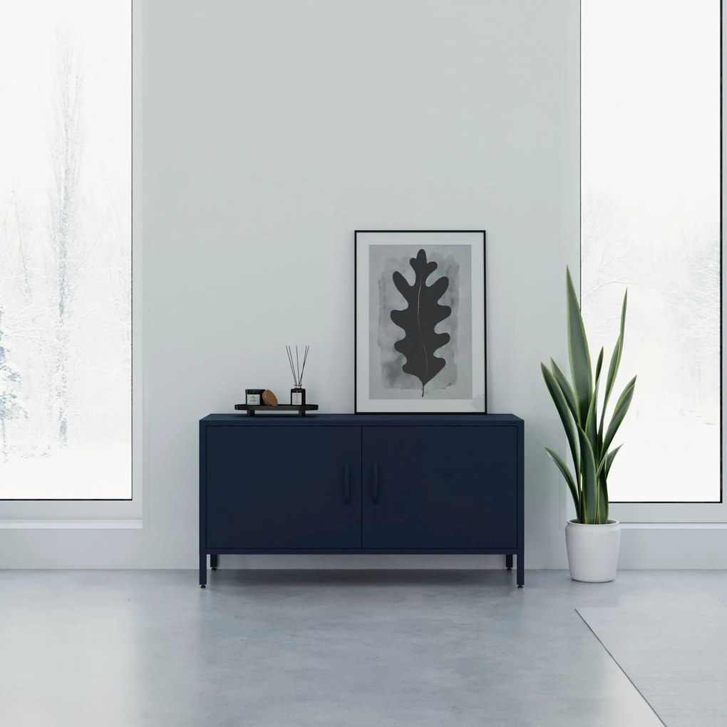 TV skříňka kovová na nožičkách námořnická modrá, 1150x595x400 mm: ROSA Modern