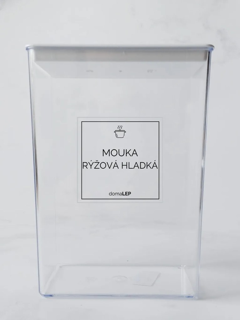 MOUKA RÝŽOVÁ HLADKÁ – průhledná samolepka na dózu, 5 × 5 cm | DomaLEP