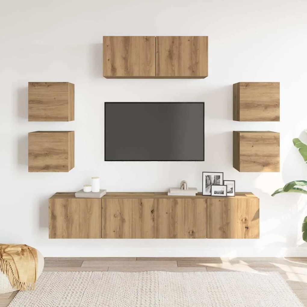 Sada 7 kusů nástěnné TV skříňka dub artisan kompozitní dřevo 3329014