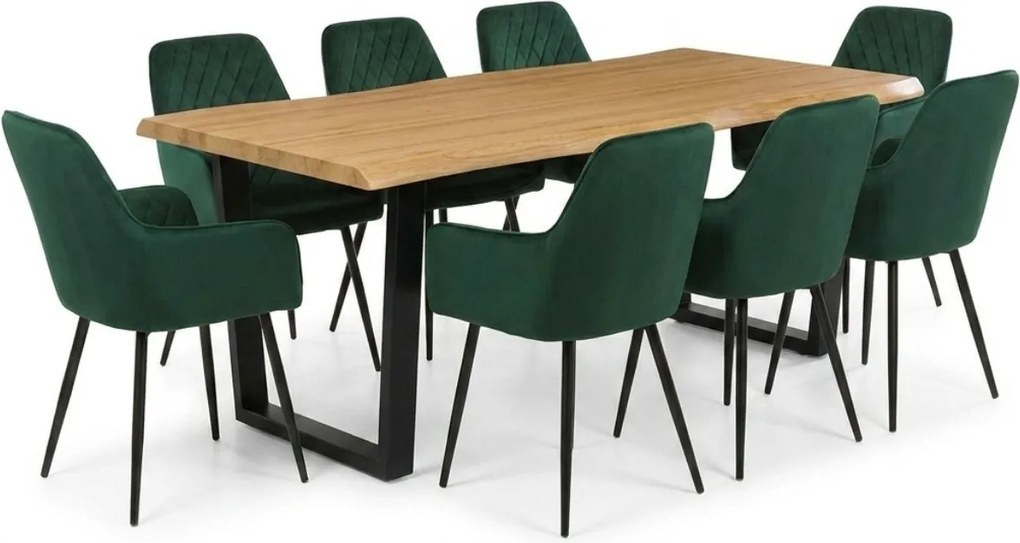 Vikio Jídelní set pro 8 osob 180x90 cm dub noha U zelená židle s područkami VJS168-8Z