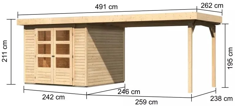 Dřevěný zahradní domek ASKOLA 3,5 s přístavkem 280 Lanitplast Šedá