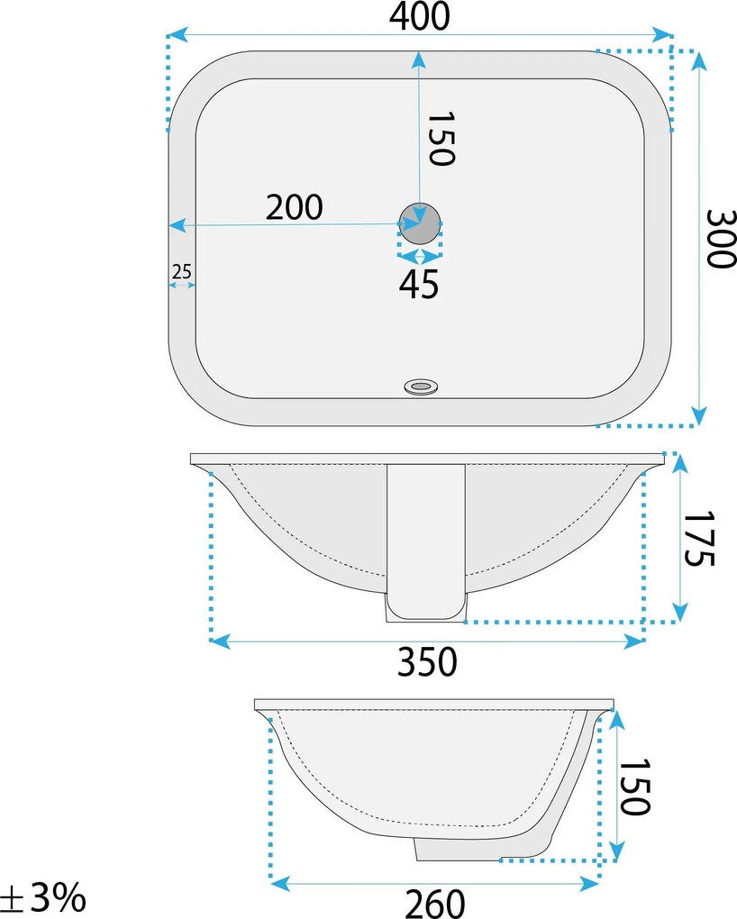 Rea Anabel, zapuštěné umyvadlo 400x300x160 mm, bílá lesklá, REA-U0621