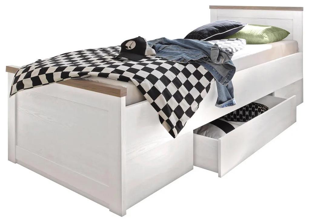 XXXLutz POSTEL S ÚLOŽNÝM PROSTOREM, 90/200 cm, bílá, barvy lanýžového dubu Carryhome - Dětské postele