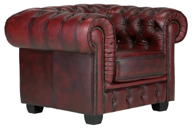 Massive home | Masivní křeslo Chesterfield z pravé kůže - červené
