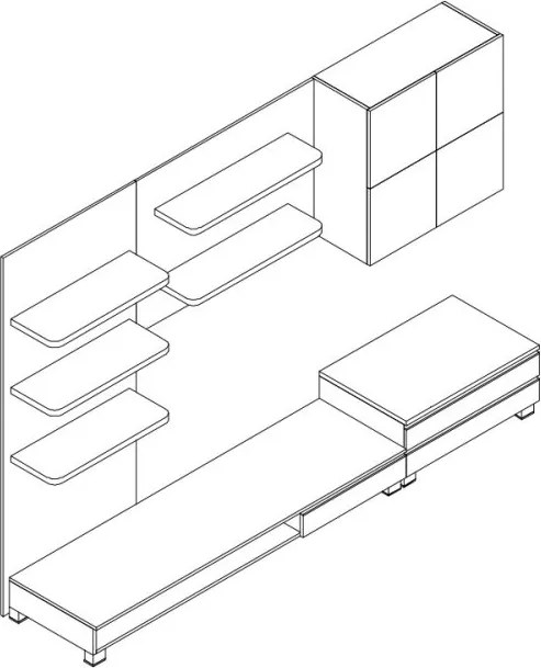 obývací stěna, barva noce (300 x 210) cm – velkorysá sestava z MDF