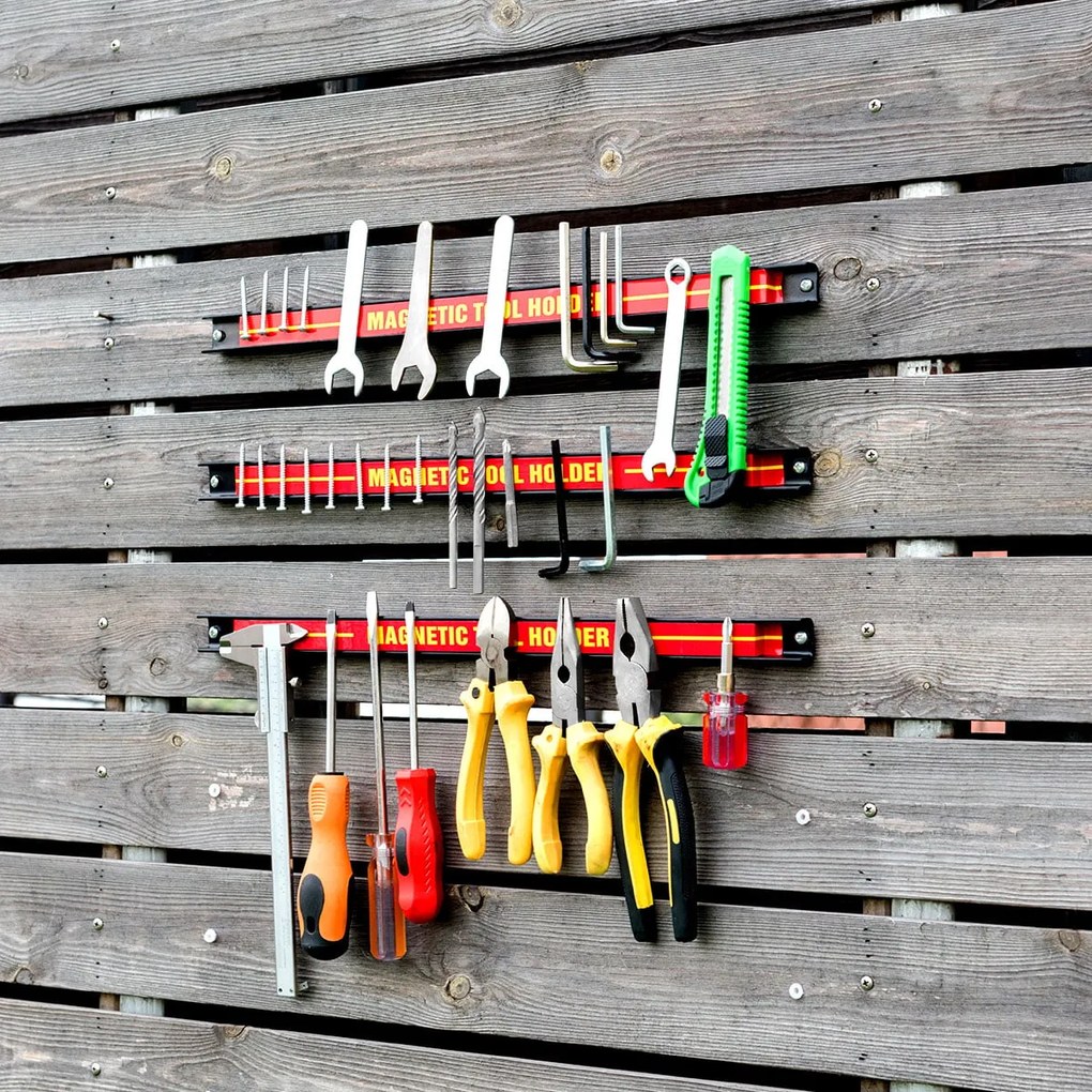 Costway Sada 3 magnetických nástěnných držáků na nářadí, červený