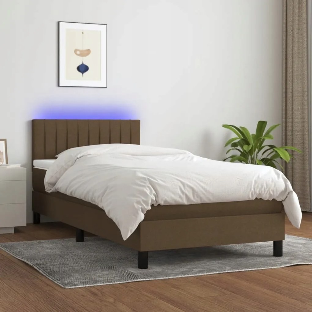 Box Spring Postel S Matrací A Led Textil Tmavě Hnědá Svislé pruhy 90 x 20