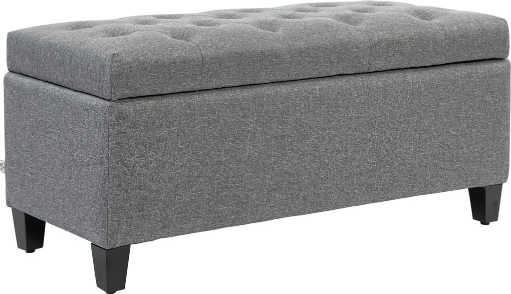 HOMCOM Čalouněná Úložná Lavice do Předsíně, Ložnice, Obývacího Pokoje, Polyesterová, Světle Šedá, 100 x 40 x 44 cm | Aosom