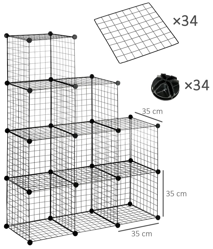 HOMCOM Regálový systém DIY z ocelového drátu, 9 přihrádek na boty, černý, do obývacího pokoje, 35x35x35cm, prostorově úsporný a moderní | Aosom.de