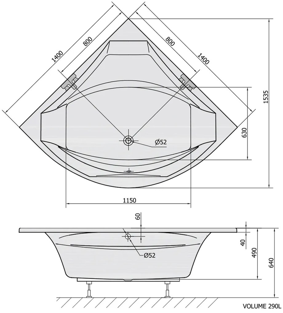 Polysan ROSANA rohová vana 140x140x49cm, bílá, 64119