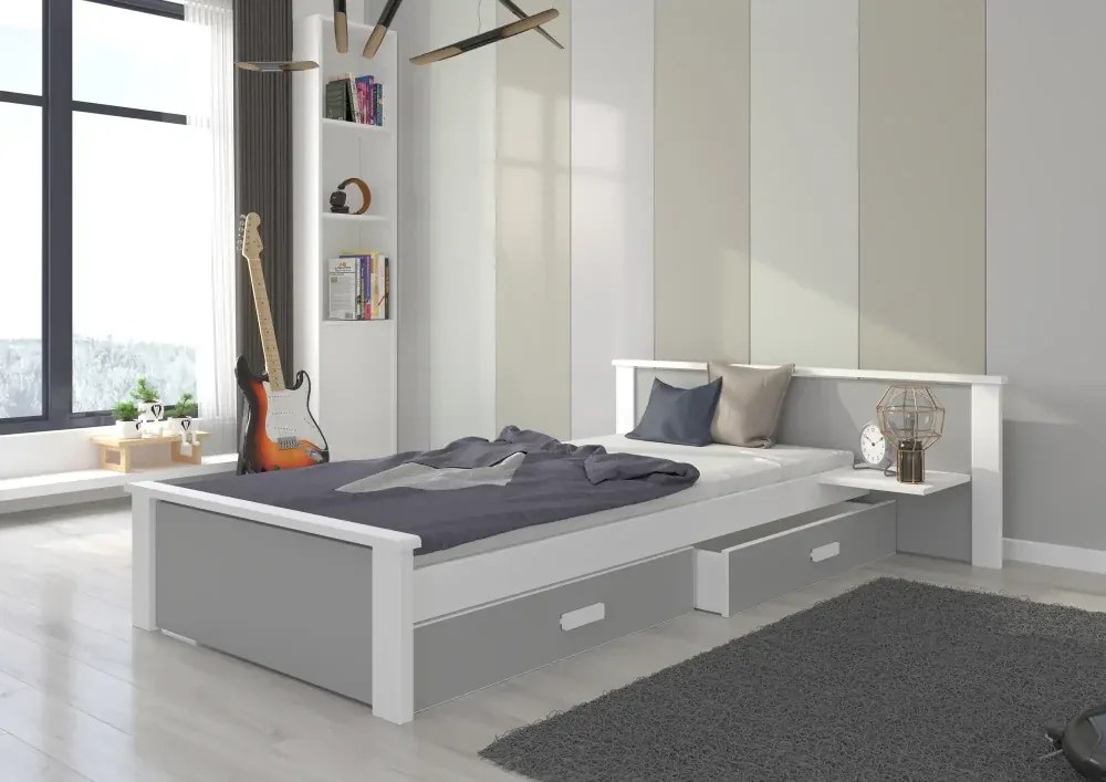 Postel ALDEX SHELF 180x80 – světle šedá (139 x 72) cm – 2 zásuvky na lůžkoviny místo další komody