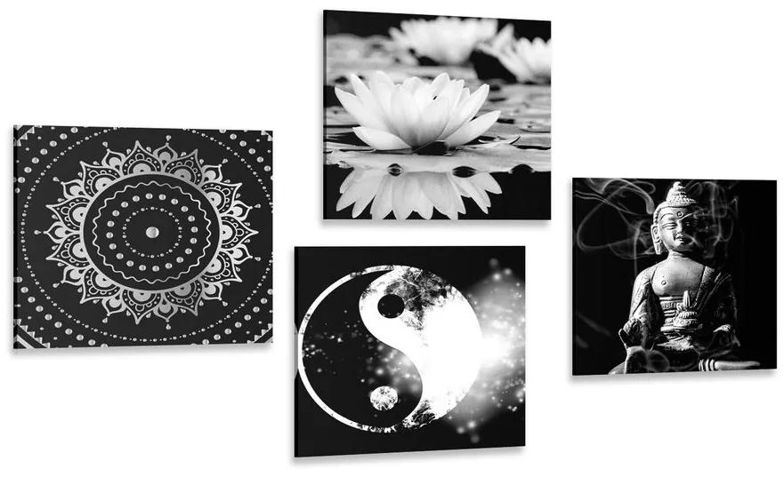 Set obrazů Feng Shui v černobílém provedení - 4x 40x40 cm