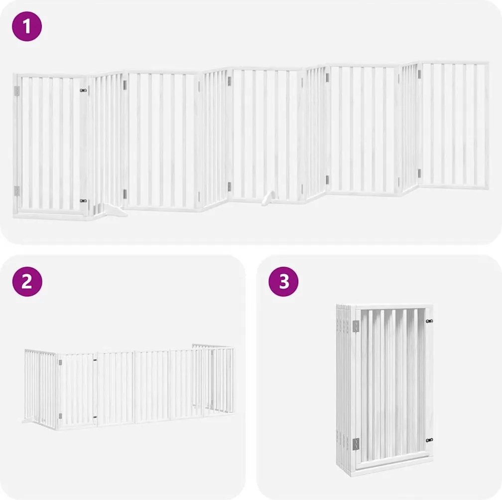 Zábrana pro psy s dvířky skládací 9 panelů bílá 450 cm topol 3155538