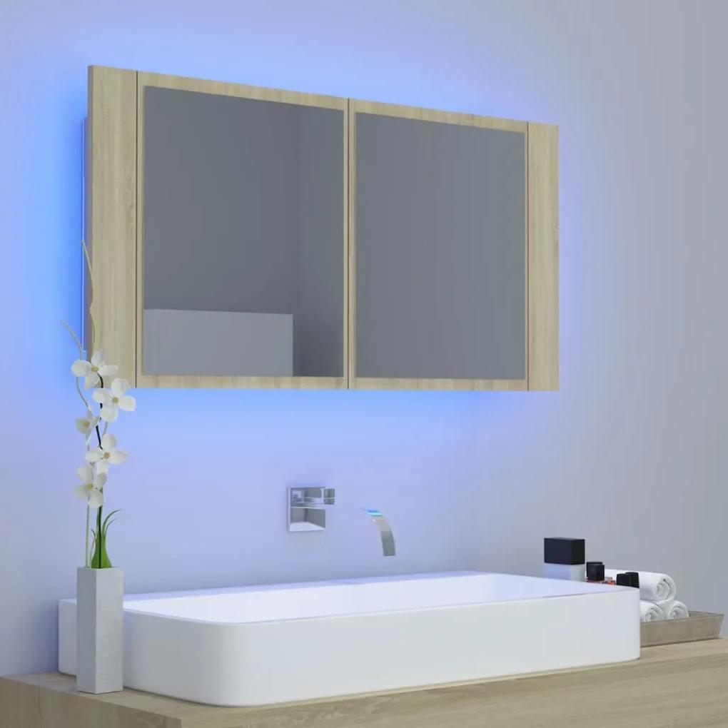 vidaXL LED koupelnová skříňka se zrcadlem 90x12x45cm akryl [804975] Barva: bílá s vysokým leskem