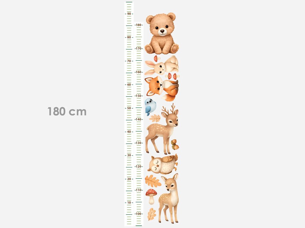 Metr veselá zvířátka z lesa textilní přelepitelné samolepky na zeď výška 160 cm