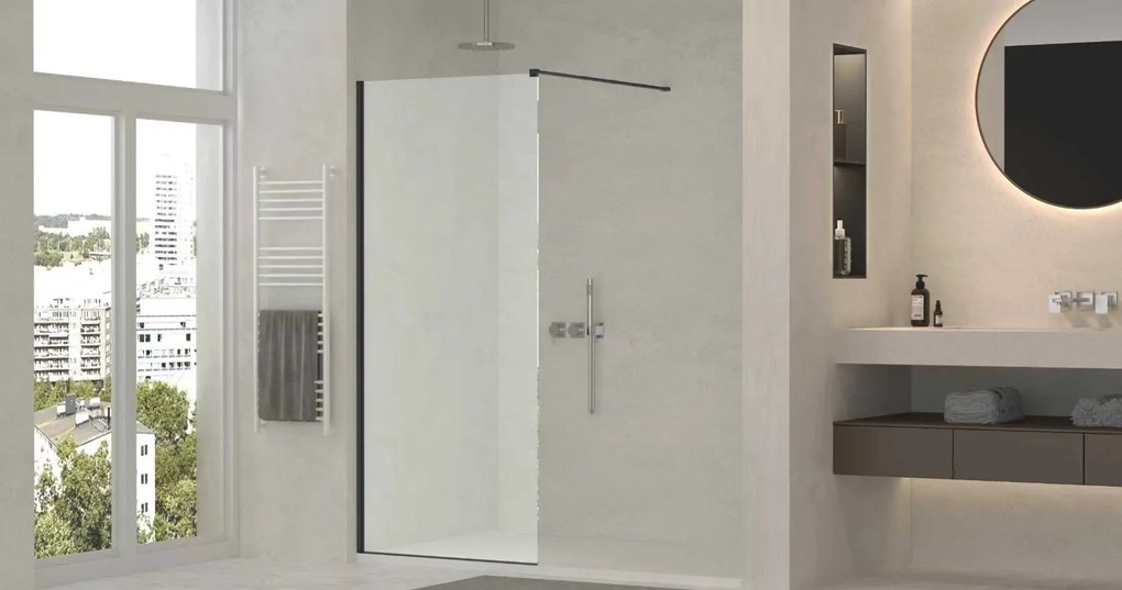 Erga Paris, sprchová zástěna Walk-In 120x200 cm, 8mm sklo námraza, černý profil, ERG-V02-PARIS-120x200-FR-BK