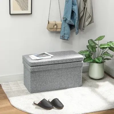 HOMCOM skládací lavice s opěradlem a prostor pro uložení 77 l, potah z látky, 76x50x73 cm, šedá