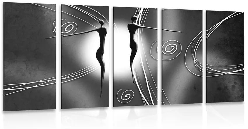 5-dílný obraz etno láska v černobílém provedení - 100x50 cm