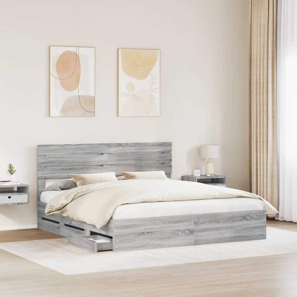 Rám postele s čelo Šedá Sonoma 180 x 200 cm Inženýrské dřevo 3411488