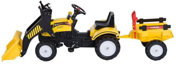 Goleto Šlapací traktor s nakladačem a přívěsem | žlutý