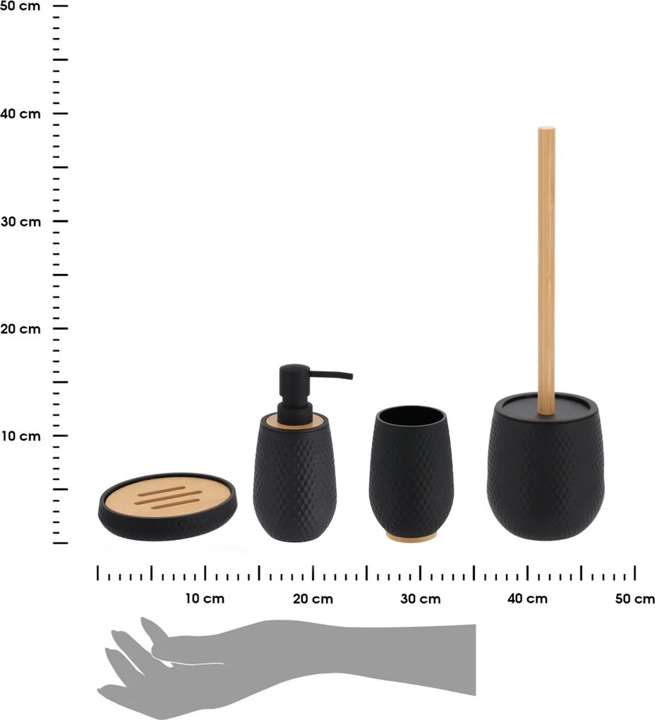 Sada koupelnových doplňků Tova, černá/s dřevěnými prvky