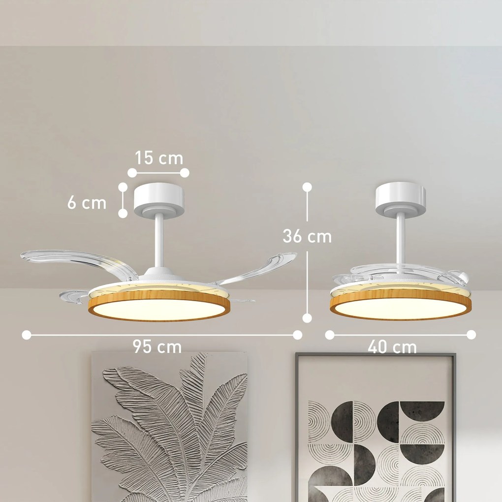 HOMCOM LED stropní ventilátor se světlem, 80 W, reverzní DC motor, tichý provoz, dálkové ovládání, 6 rychlostí, 3 teploty světla, časovač, pro obývac…