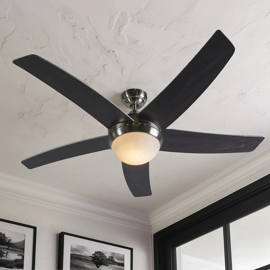 Stropní ventilátor ocelový s černým dřevěným potiskem 132 cm s dálkovým ovládáním - Cool