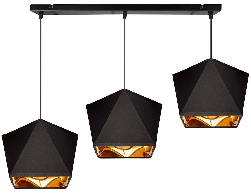 Závěsné svítidlo Diamond Gold, 3x černé/zlaté textilní stínítko
