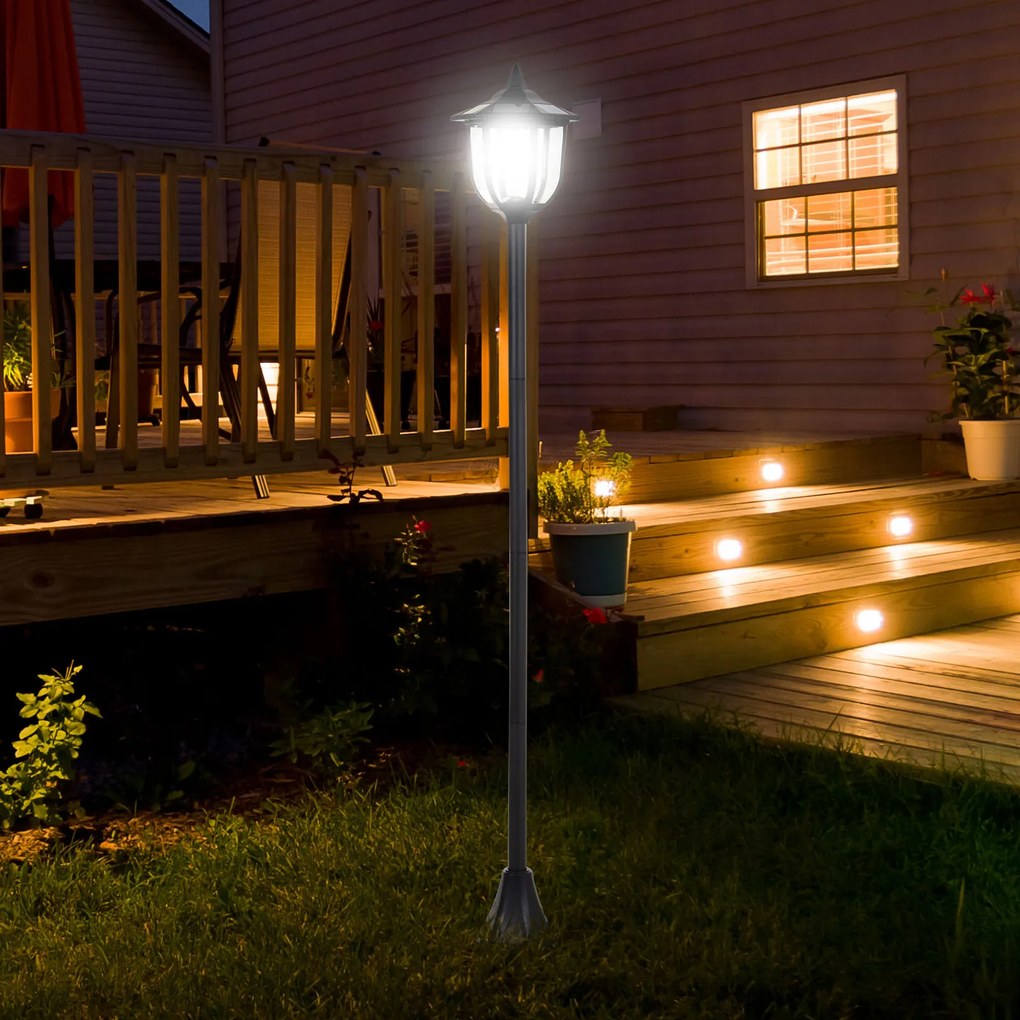 Zahradní solární světlo Outsunny LED zahradní lucerna 30/60 lumenů, černý plast, Ø26,5 x H177 cm, ideální pro zahradu a terasu