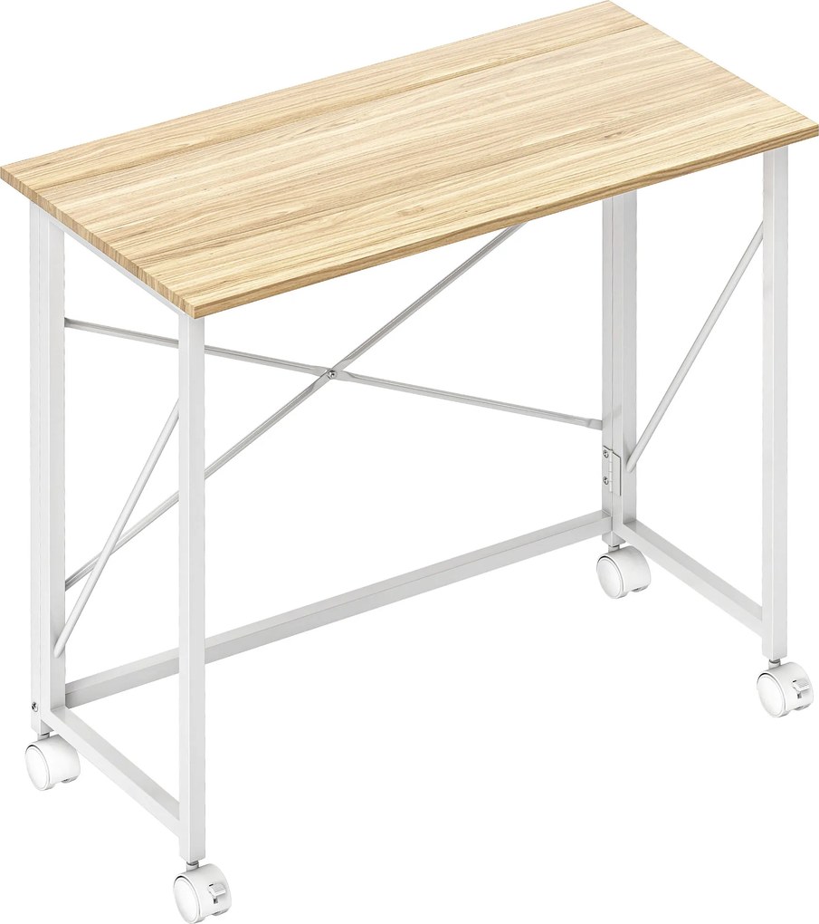 HOMCOM Skládací stůl na kolečkách Kompaktní počítačový stůl, Stolek na laptop pro domácí kancelář do malých prostor 80x40x75 cm Přirozený